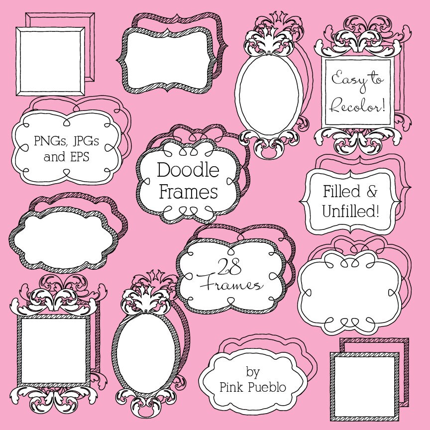 Doodle Frames Clipart Clip Art 2 Doodle Borders Clip Art - Etsy México