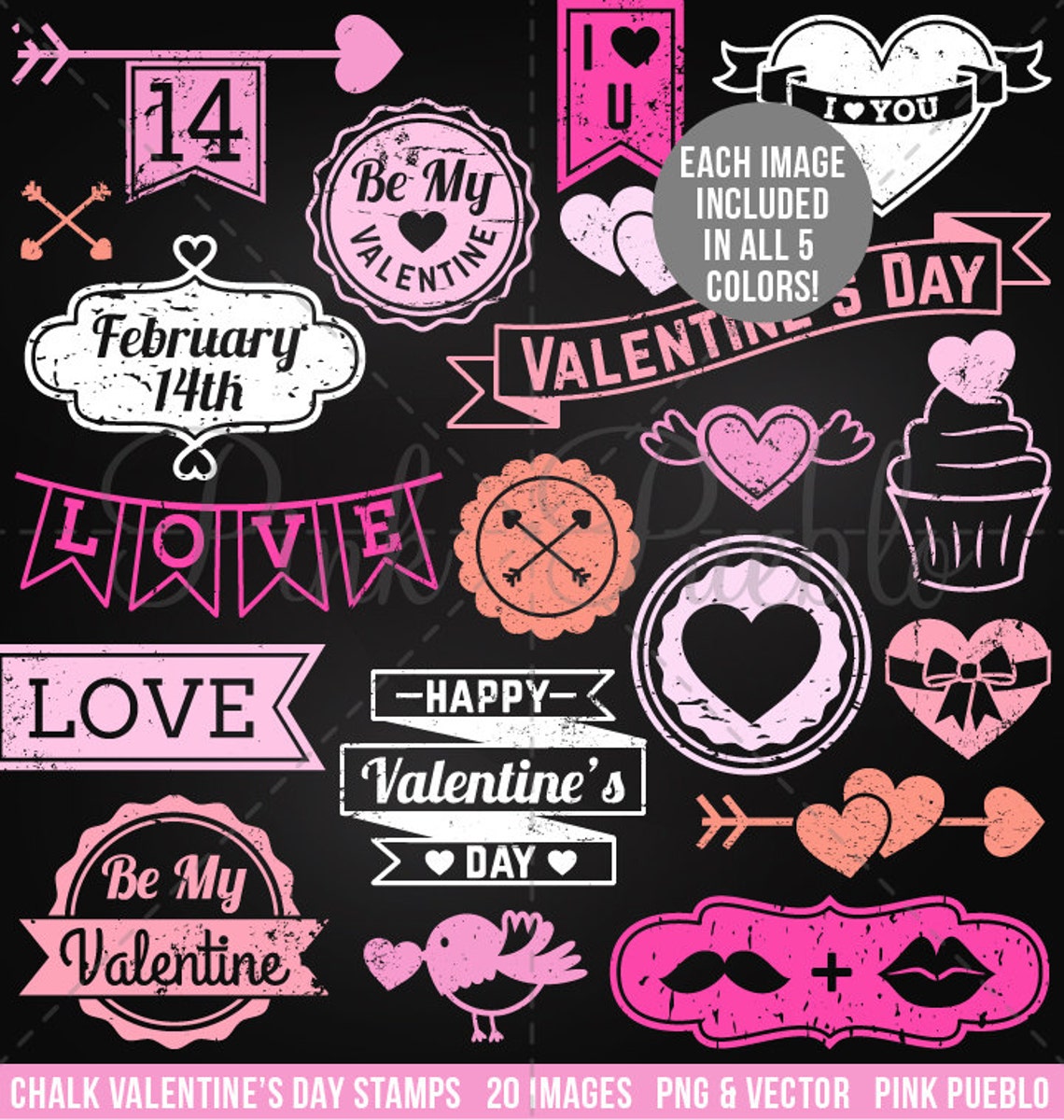 Chalkboard Valentine's Day Stamps Clipart Clip Art Chalk | Etsy