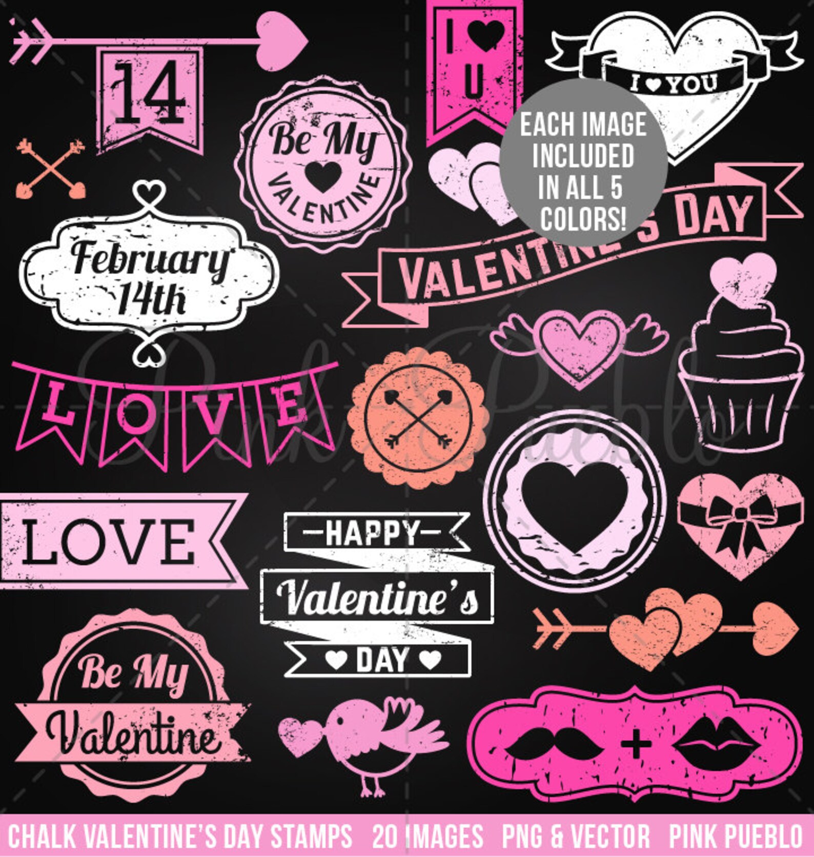 Chalkboard Valentine's Day Stamps Clipart Clip Art Chalk | Etsy