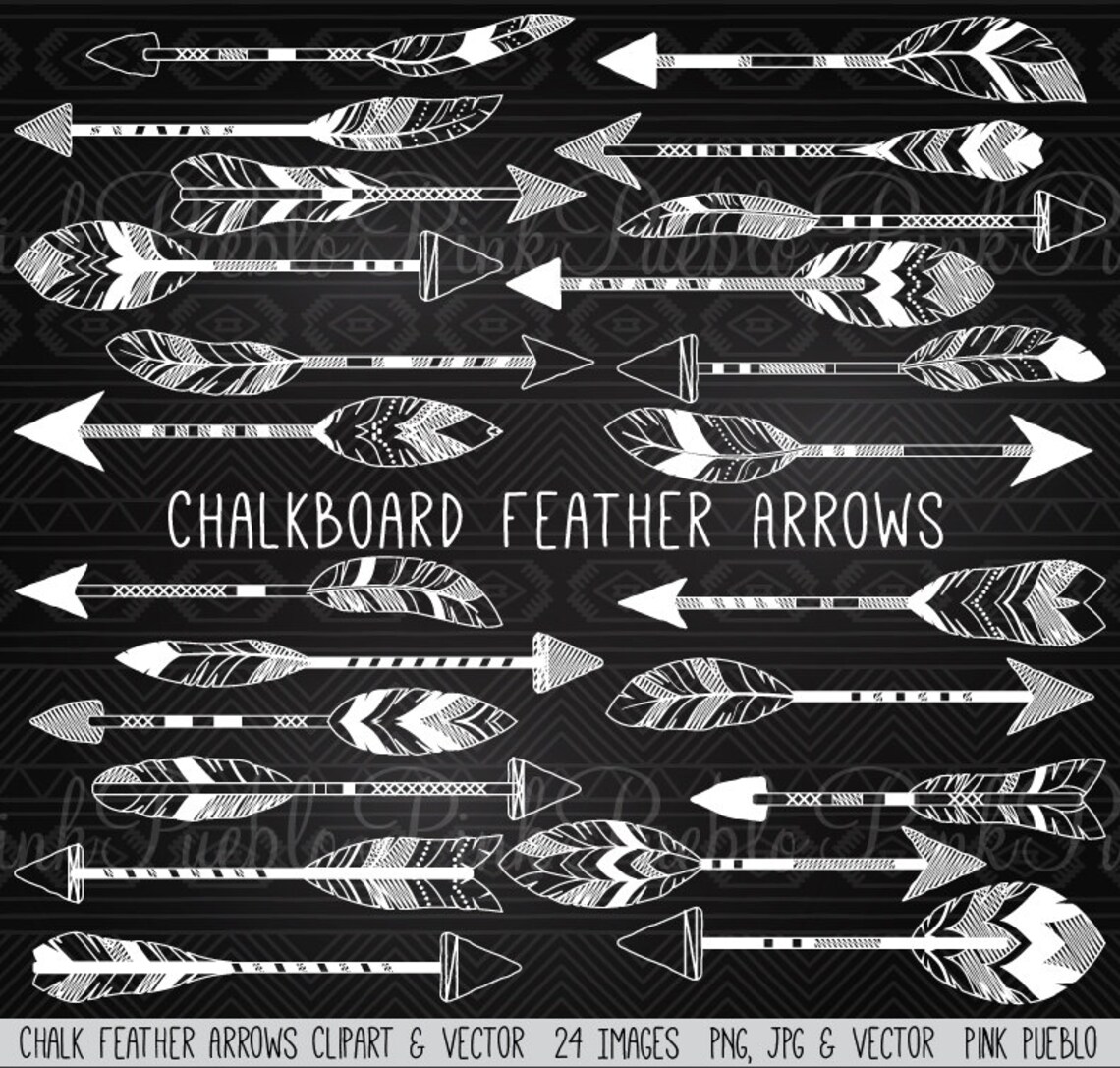 Chalkboard Feather Arrow Clipart Clip Art Chalk Tribal | Etsy