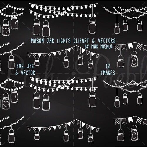Chalkboard Hanging Mason Jar Lights Clip Art Clipart Chalk - Etsy
