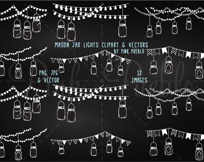 Chalkboard Hanging Mason Jar Lights Clip Art Clipart, Chalk Mason Jar ...