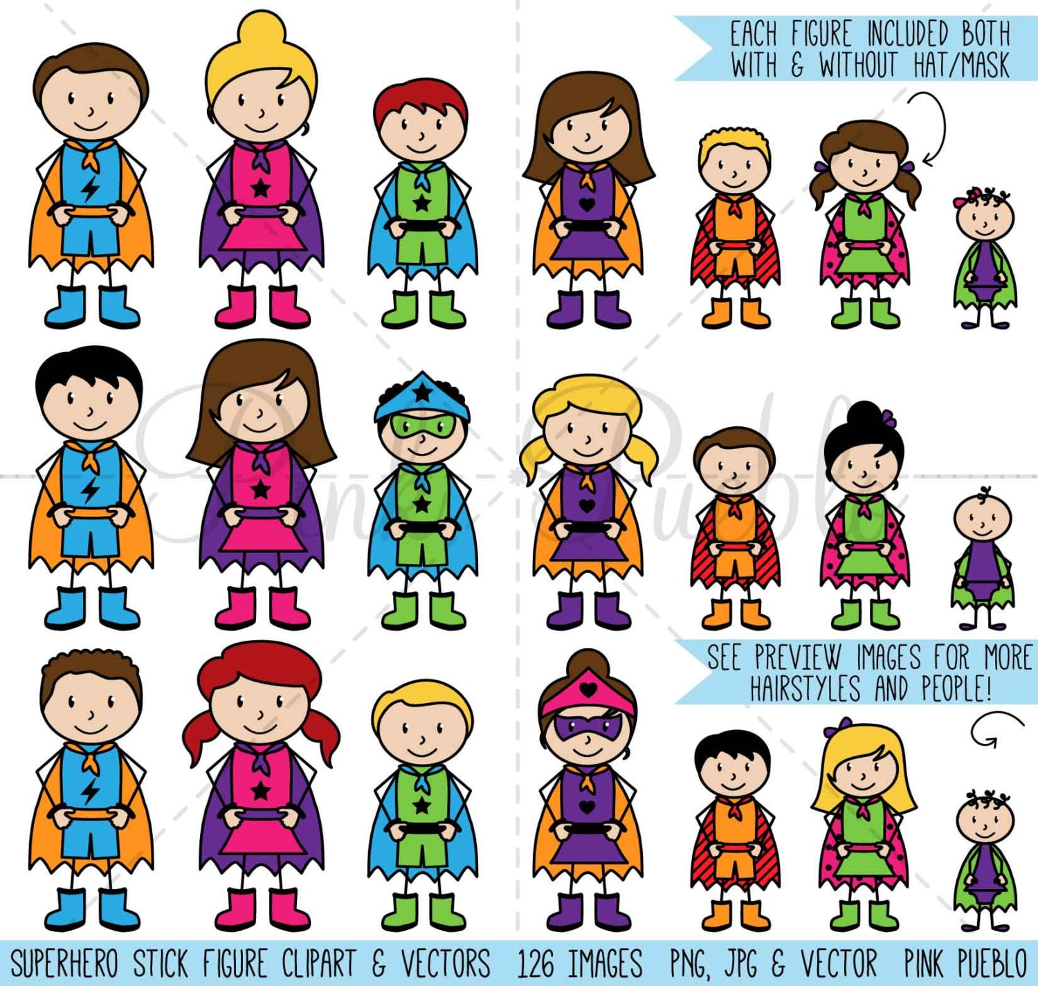 Superhero Stick Figure Clipart Clip Art Stick People Clipart | Etsy