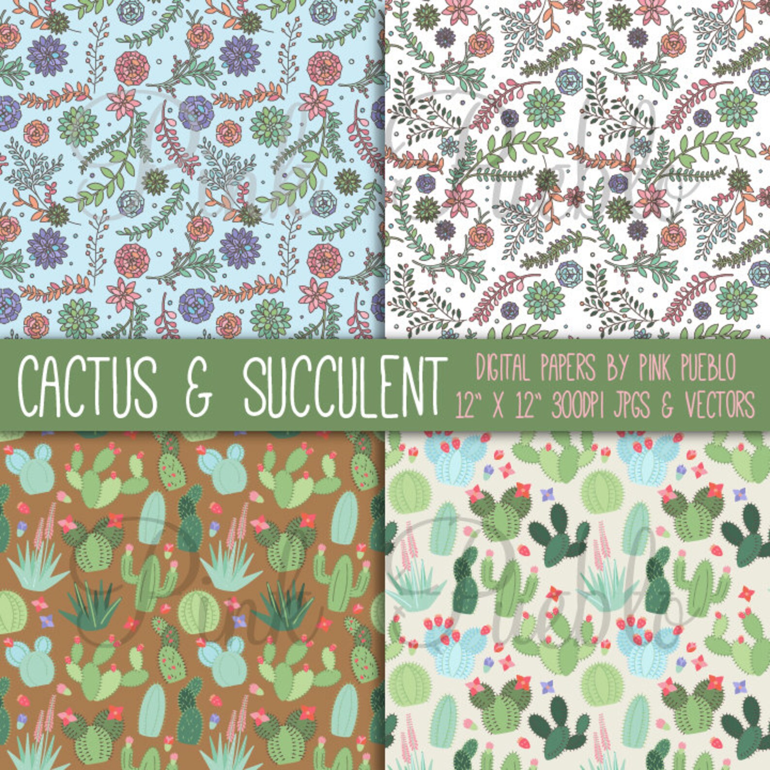 Cactus and Succulent Digital Paper Scrapbook Paper Succulent - Etsy