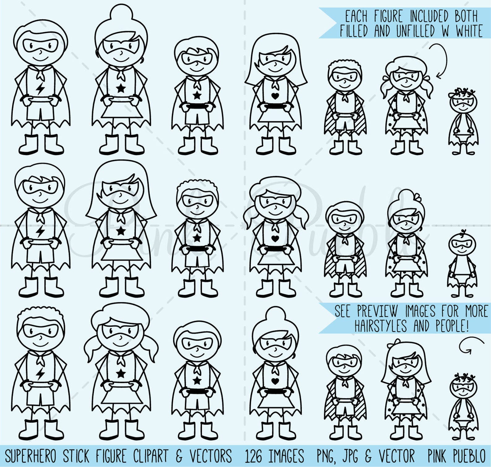 Superhero Stick Figure Clipart Clip Art Stick People Clipart | Etsy