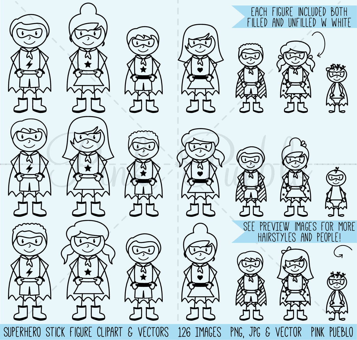 Superhero Stick Figure Clipart Clip Art Stick People Clipart - Etsy