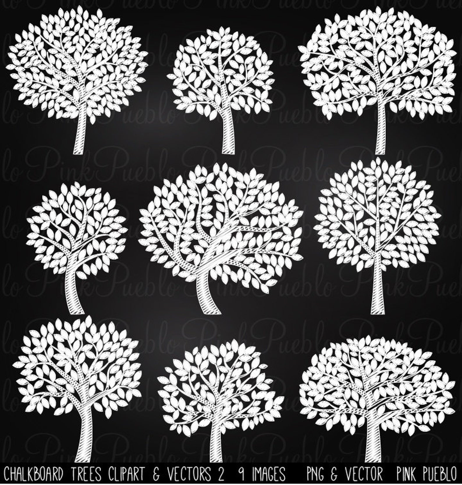 Chalkboard Tree Silhouettes Clipart Clip Art Chalk Family - Etsy