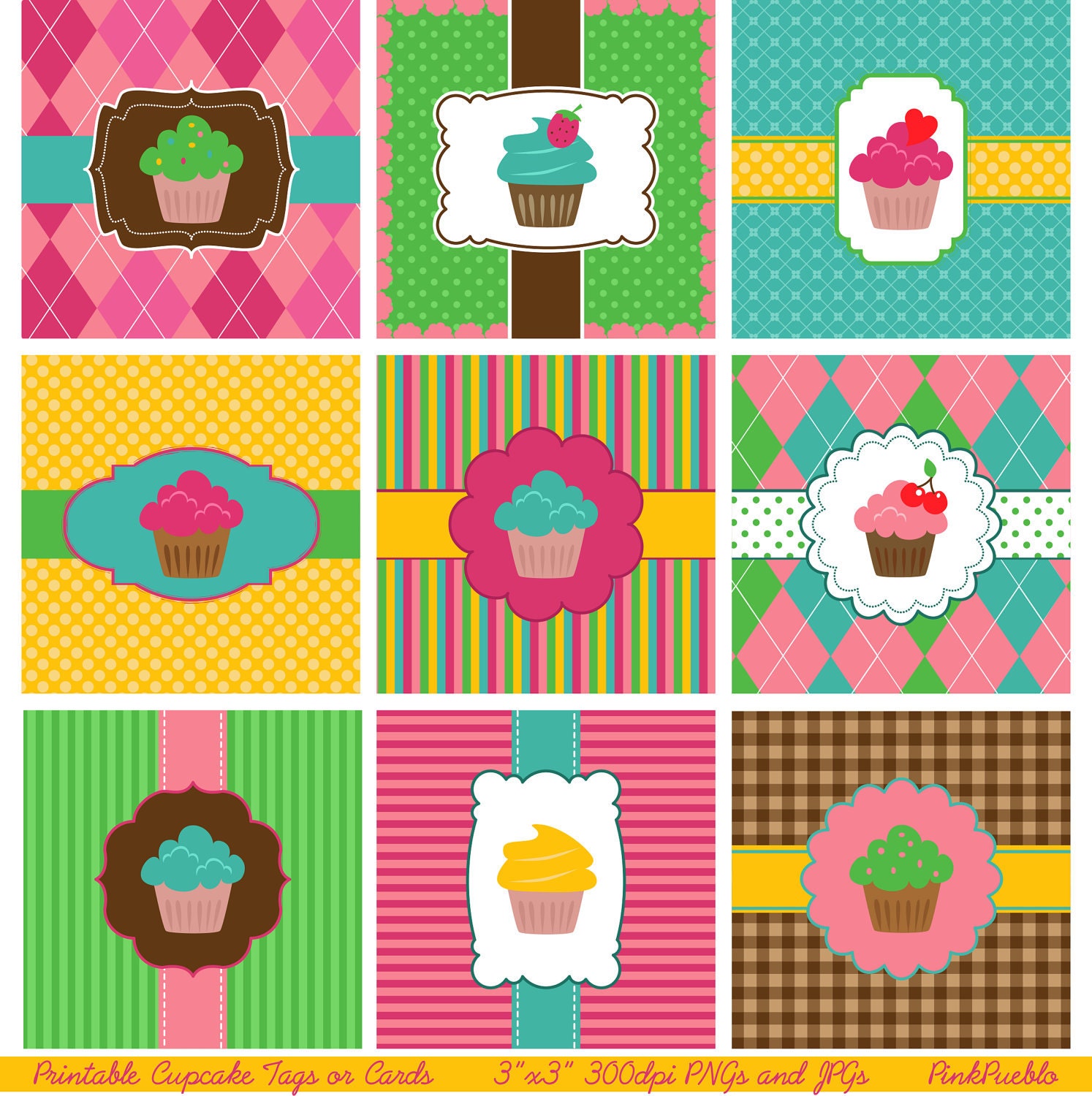 Cupcake Gift Tags or Cupcake Cards Printable Gift Tags - Etsy