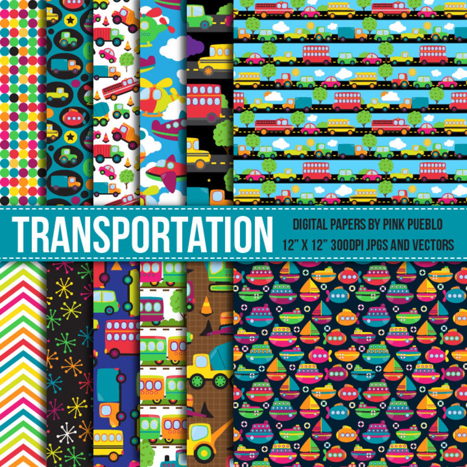 Transportation & Construction Digital Printable Papers - Etsy