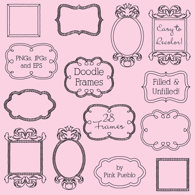 Doodle Frames Clipart Clip Art 2 Doodle Borders Clip Art - Etsy