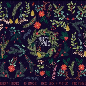 Christmas Floral Clipart Clip Art, Holiday Laurel Wreath Leaf Clip Art ...