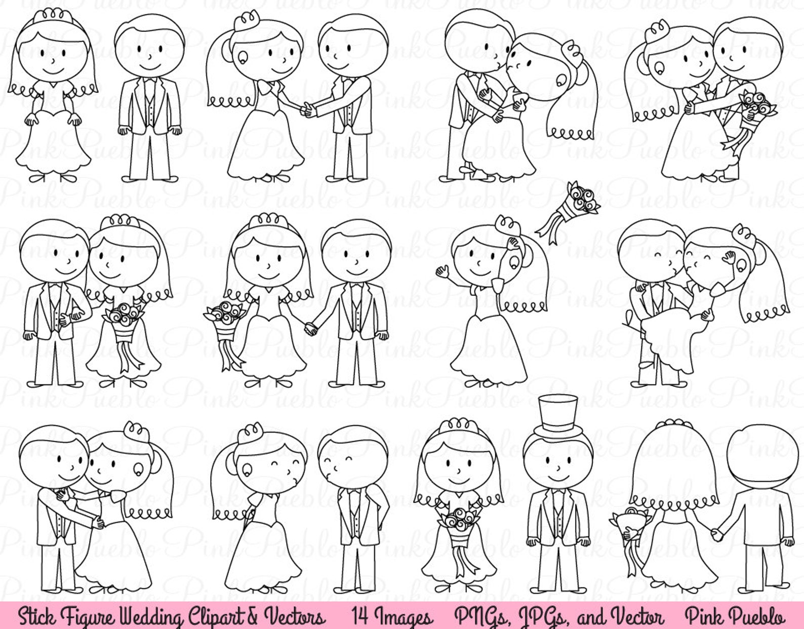 Wedding Stick Figure Clipart Clip Art Wedding Clip Art - Etsy
