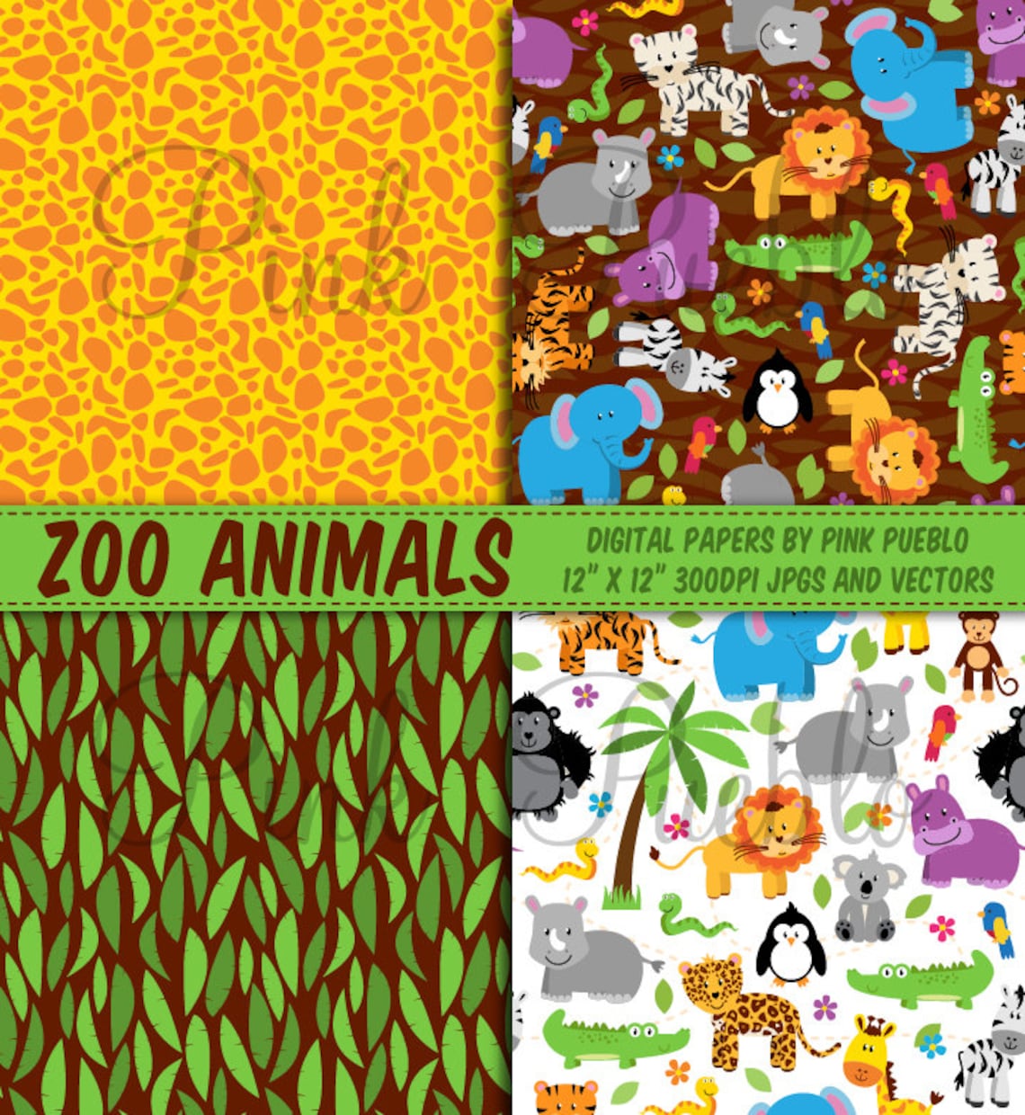 Zoo Animal Digital Paper Zoo Animal Scrapbook Paper Safari | Etsy