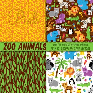 Zoo Animal Digital Paper, Zoo Animal Scrapbook Paper, Safari Animal ...