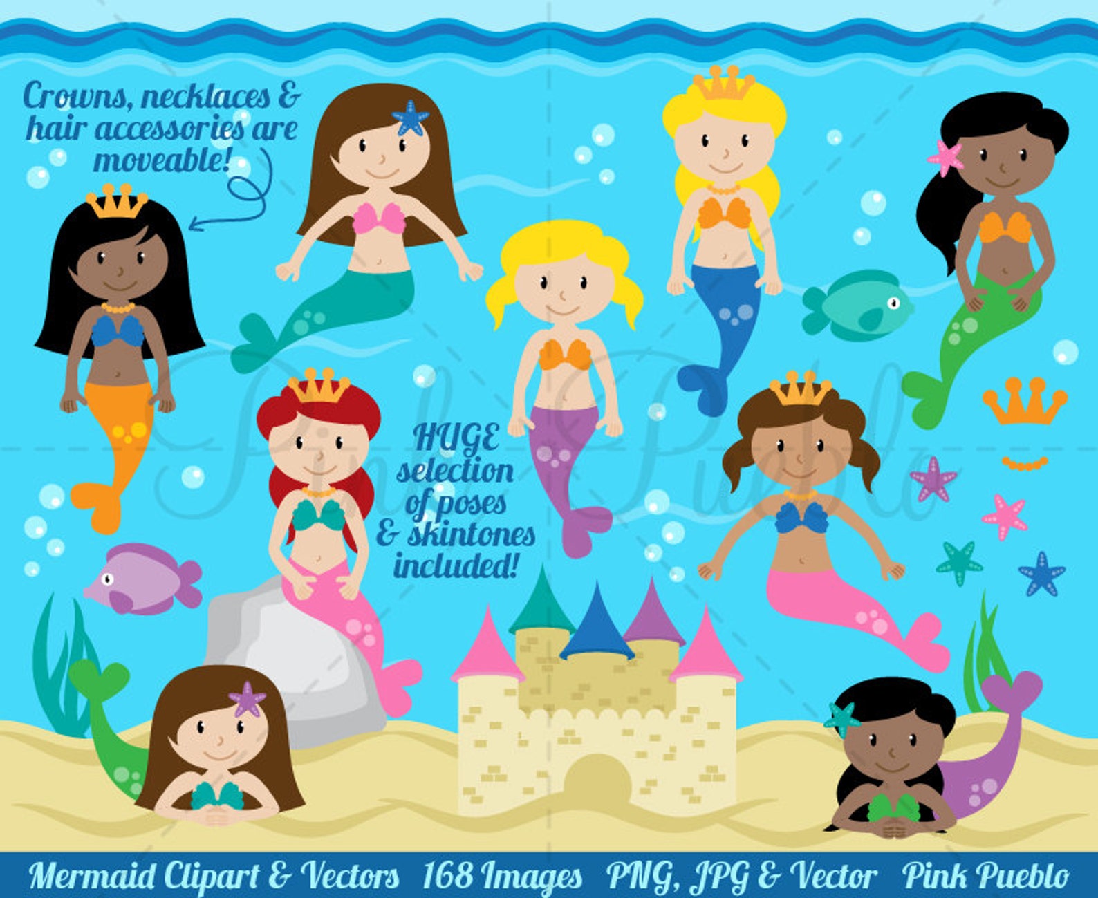 Mermaid Clipart Clip Art Mermaids Clip Art Clipart Vectors | Etsy