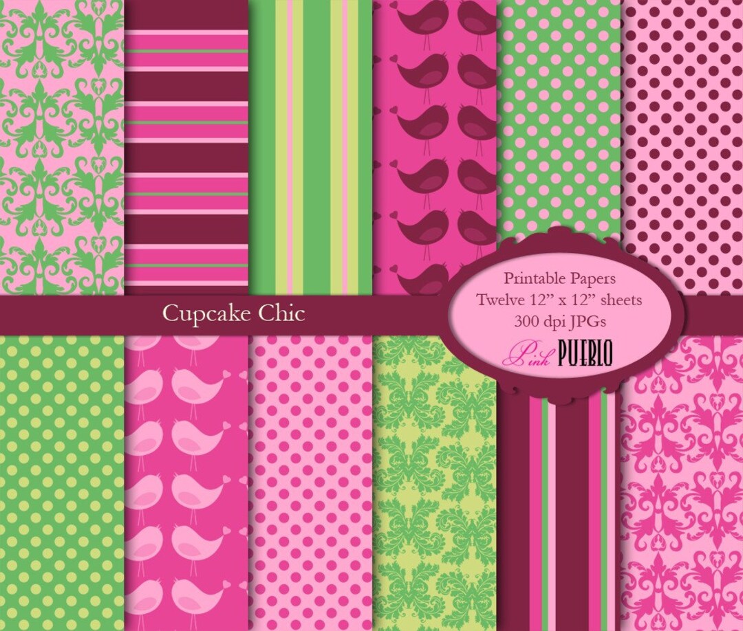 Digital Papers Printable Papers Scrapbook Papers in Pink and Green - Etsy