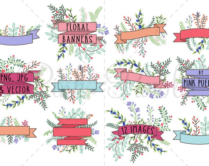 Vintage Floral Banner Clipart Clip Art, Vintage Rustic Wedding Laurel ...