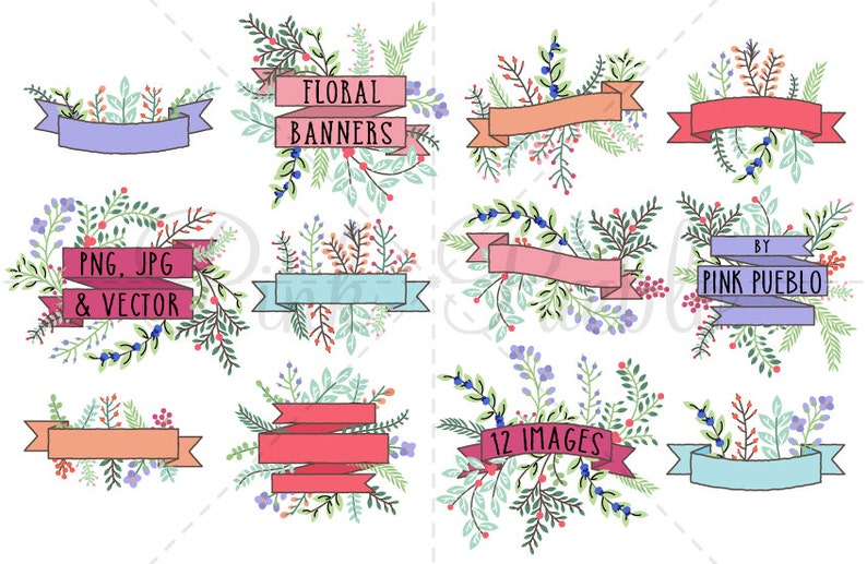 Vintage Floral Banner Clipart Clip Art Vintage Rustic Wedding - Etsy