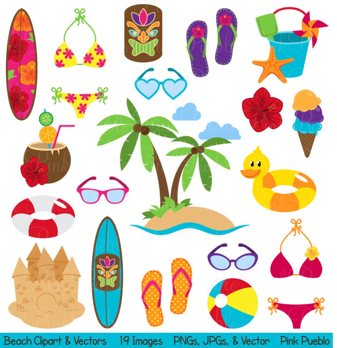Beach Clipart Clip Art Summer Vacation Travel Clipart Clip - Etsy