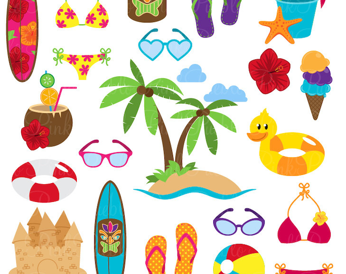 Beach Clipart Clip Art, Summer Vacation Travel Clipart Clip Art Vectors ...