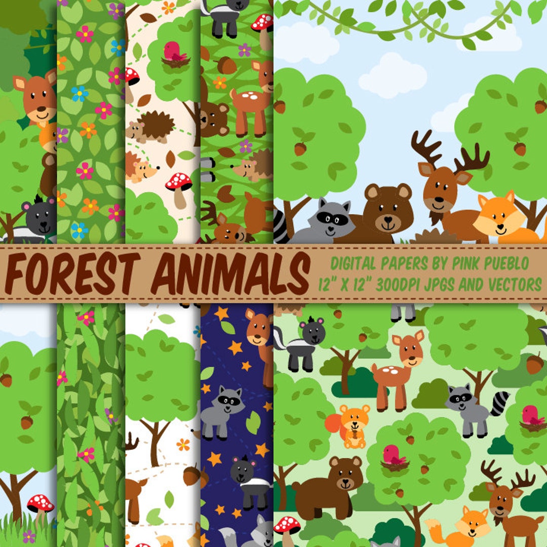 Forest Animal Digital Paper, Forest Animals Scrapbook Paper ...