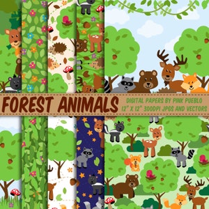 Forest Animal Digital Paper, Forest Animals Scrapbook Paper ...
