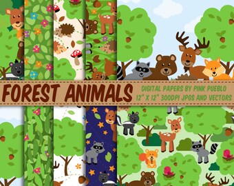 Forest Animal Digital Paper Forest Animals Scrapbook Paper - Etsy