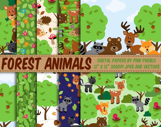 Forest Animal Digital Paper, Forest Animals Scrapbook Paper Commercial ...