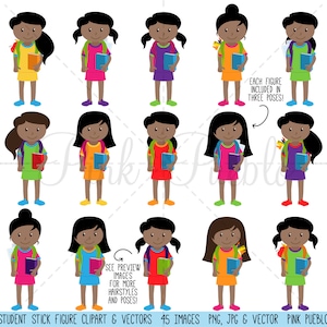 Huge Pack of African American Female Student Clipart Clip Art - Etsy