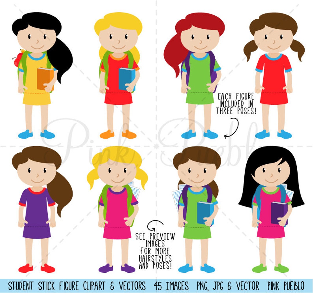 Huge Pack of Female Student Clipart Clip Art Classroom - Etsy