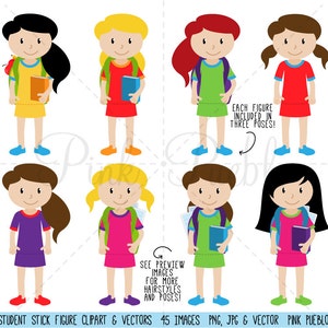 Huge Pack of Female Student Clipart Clip Art, Classroom Clipart ...
