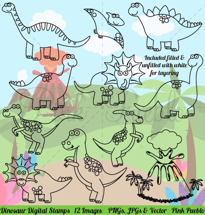 Dinosaur Clipart Dinosaur Clip Art Dinosaur Digital Stamps - Etsy