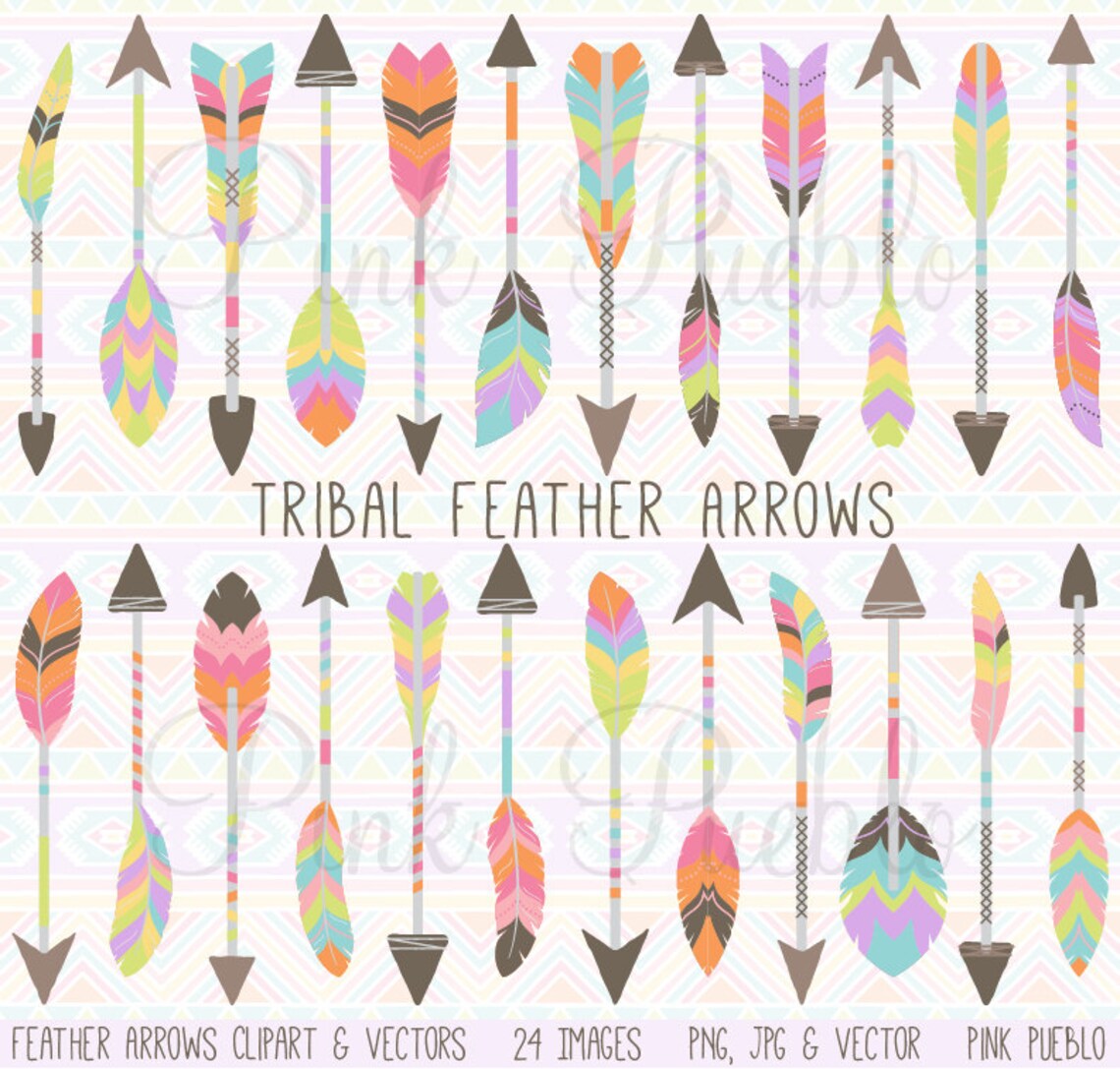 Feather Arrows Clipart Clip Art Vectors Tribal Feather Arrow | Etsy