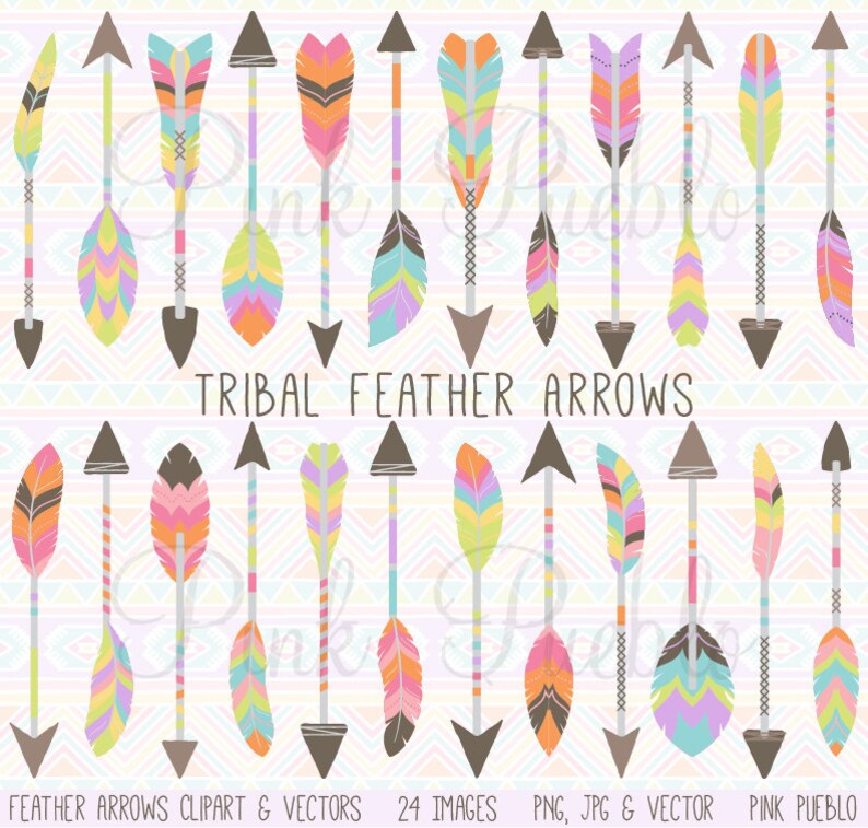 Feather Arrows Clipart Clip Art Vectors Tribal Feather Arrow | Etsy
