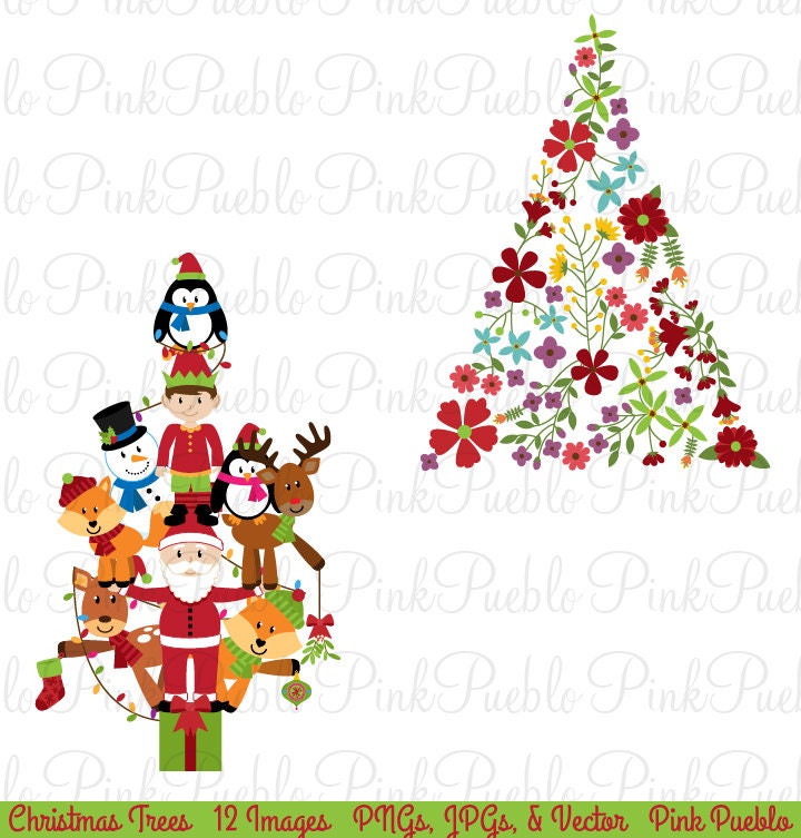 Christmas Tree Clipart Clip Art Christmas Holiday Decor | Etsy