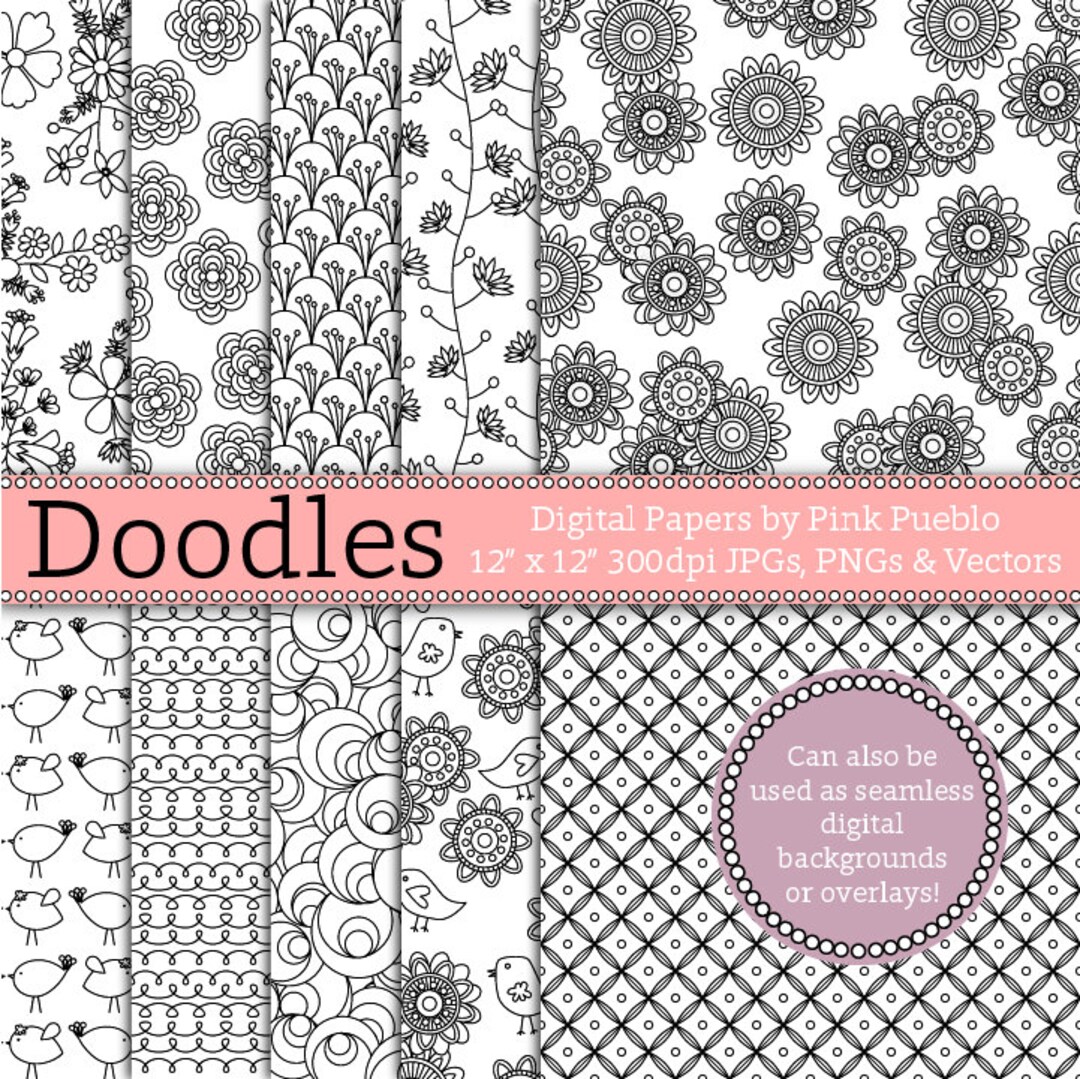Doodle Digital Paper Pack, Digital Seamless Backgrounds or Photoshop ...