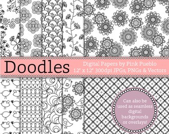 Doodle Digital Paper Pack Digital Seamless Backgrounds or - Etsy