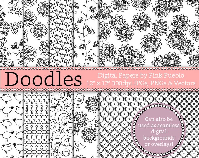 Doodle Digital Paper Pack, Digital Seamless Backgrounds or Photoshop ...