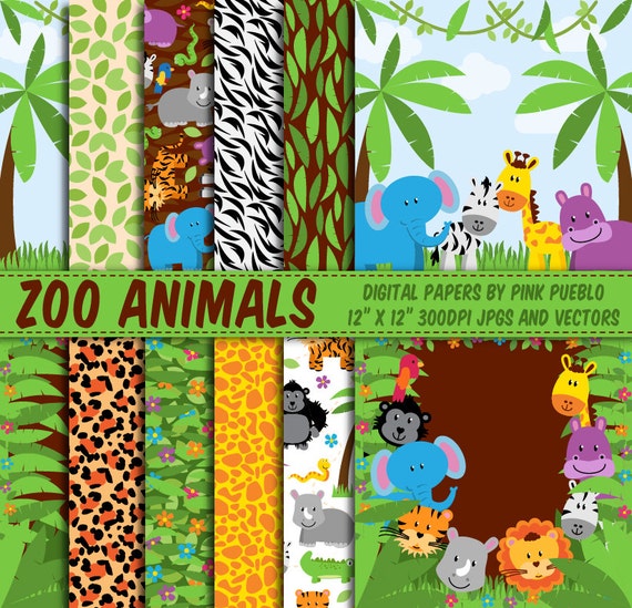 Zoo Animal Digital Paper Zoo Animal Scrapbook Paper Safari - Etsy