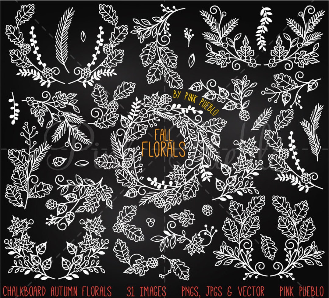 Chalkboard Thanksgiving Laurel Clip Art Clipart, Autumn Fall Rustic ...