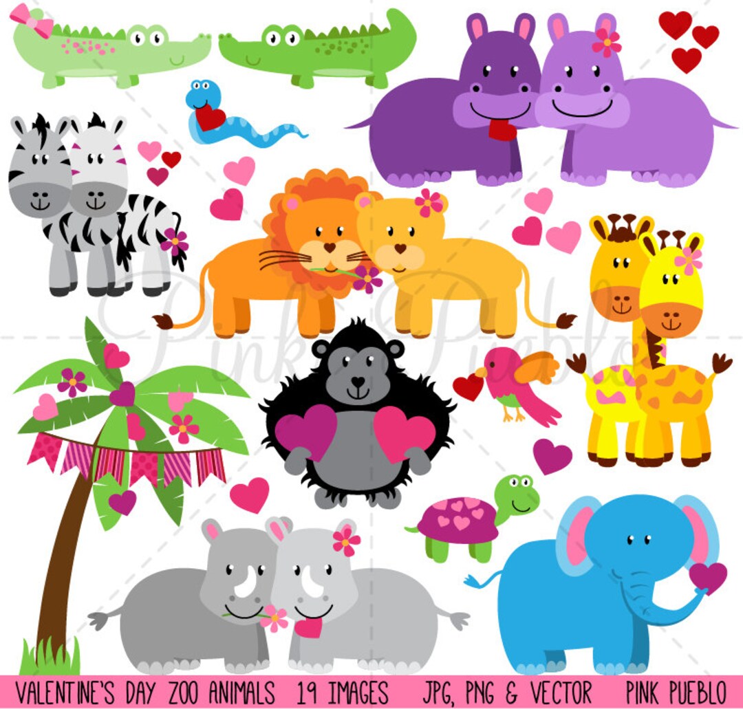 Valentine's Day Animals Clipart Clip Art, Valentine Zoo Safari Jungle ...