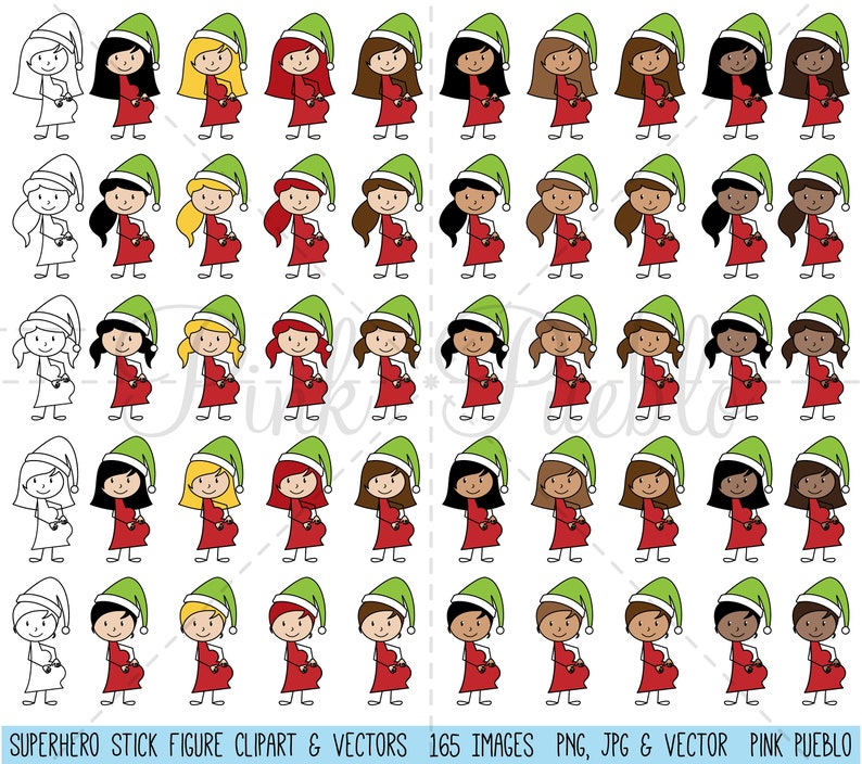 Pregnant Stick Figure Clipart Pregnant Christmas Stick Figure | Etsy