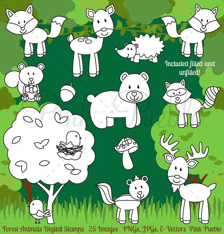 Forest Animals Digital Stamps Forest Animal Clip Art Forest - Etsy