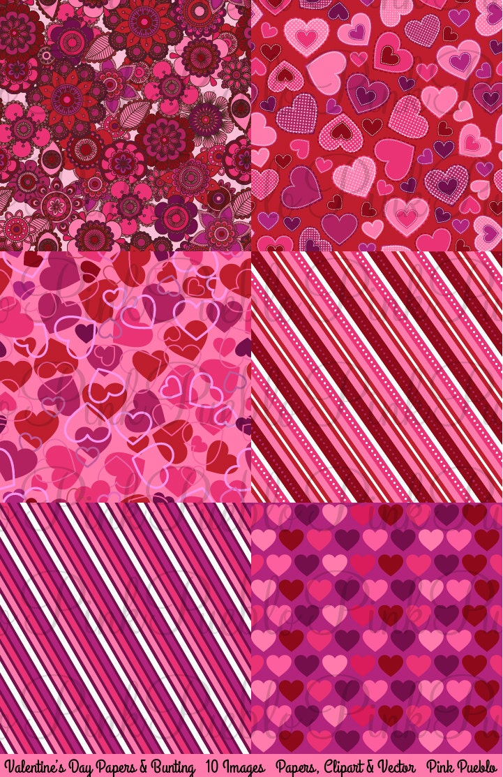 Valentine's Day Scrapbook Paper and Bunting Clipart Clip - Etsy