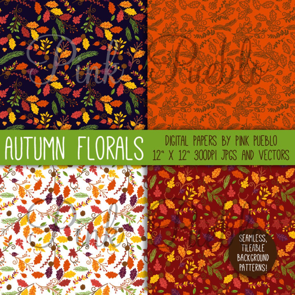 Autumn Flowers Digital Paper Scrapbook Paper Thanksgiving - Etsy