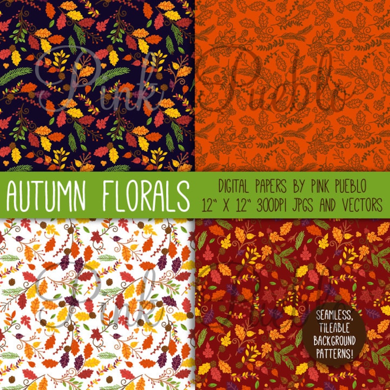 Autumn Flowers Digital Paper Scrapbook Paper Thanksgiving - Etsy
