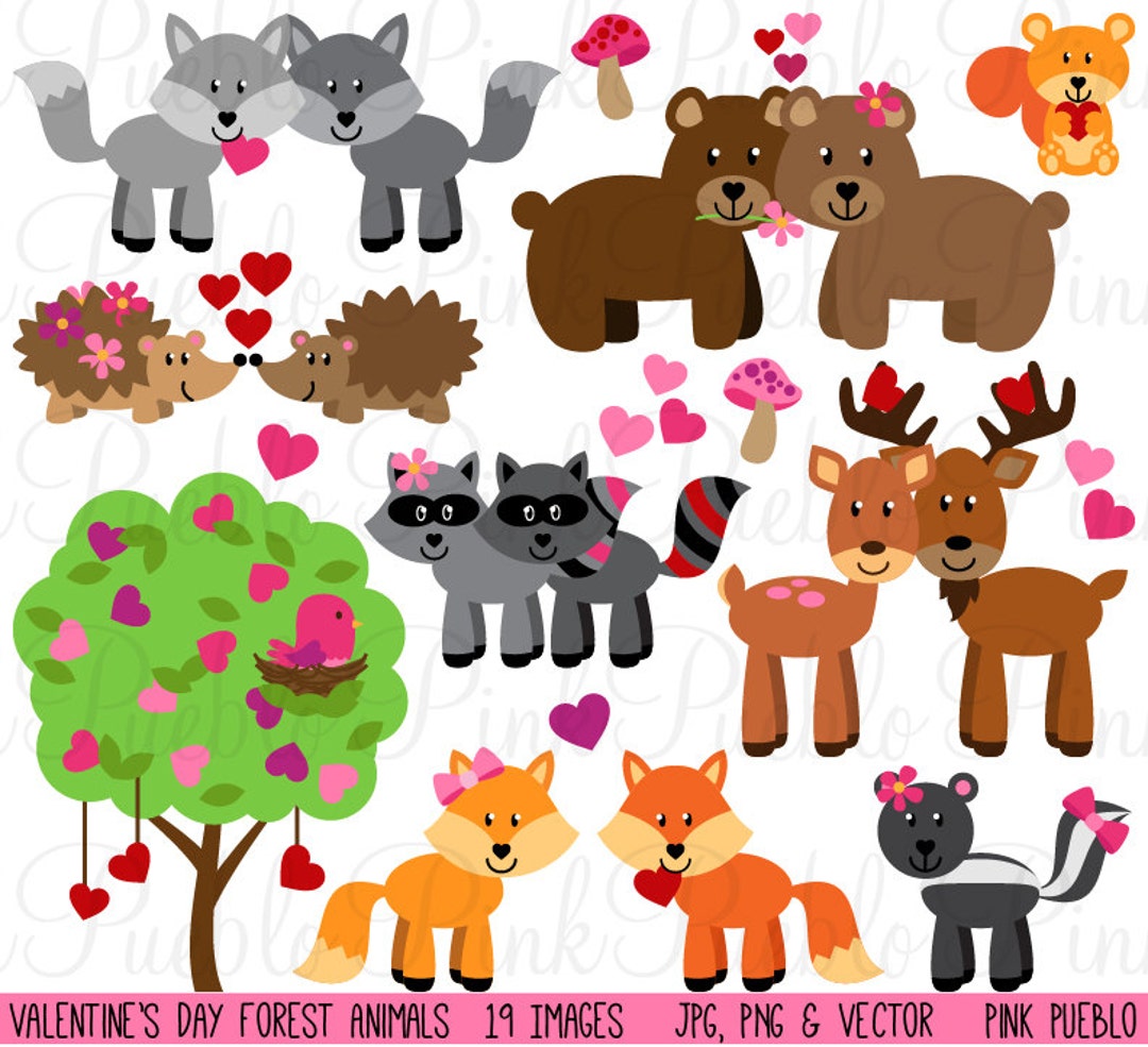 Valentine's Day Animals Clipart Clip Art, Valentine Forest Woodland ...