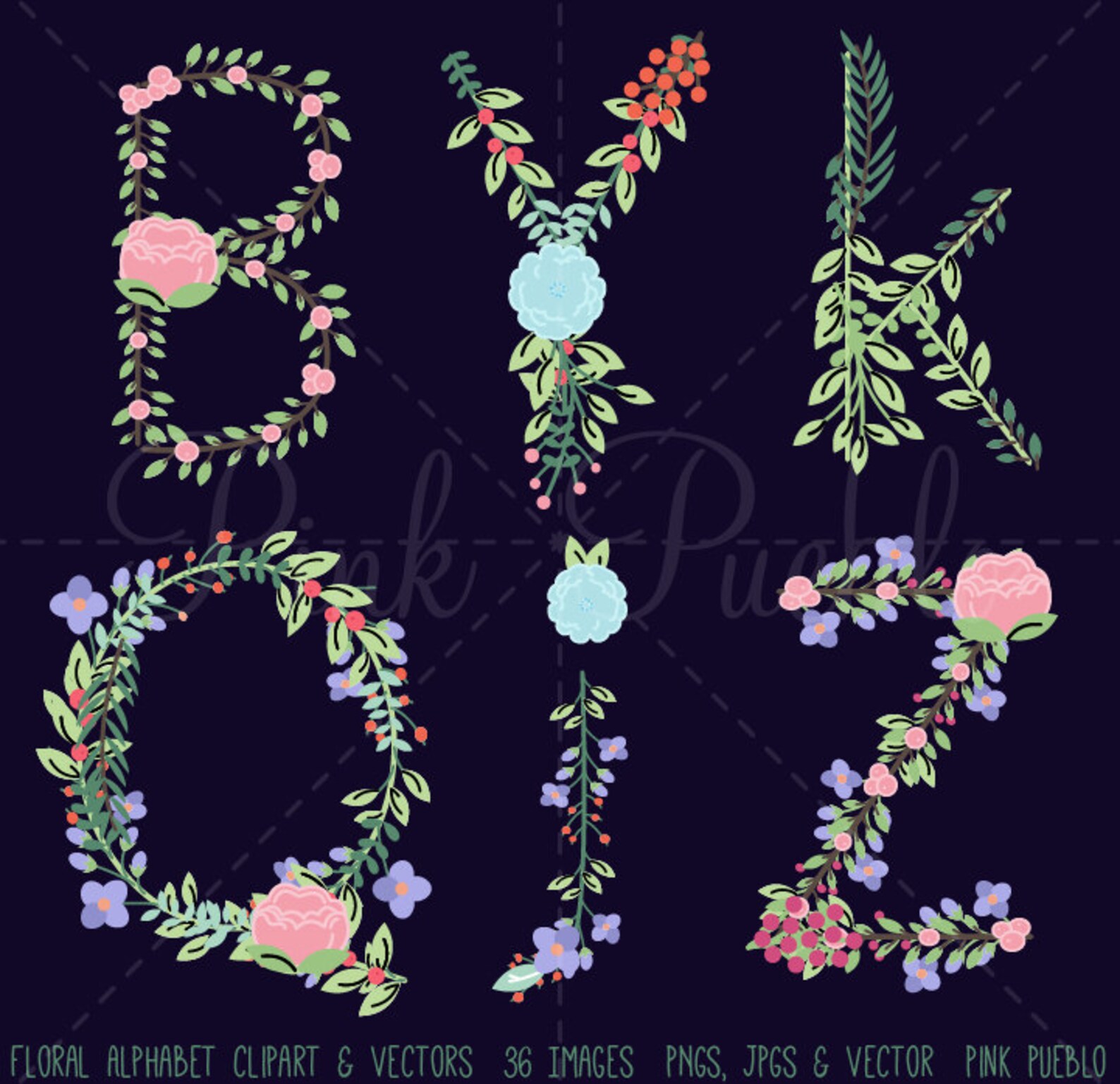 Floral Alphabet Clipart Floral Alphabet Clip Art Alphabet - Etsy