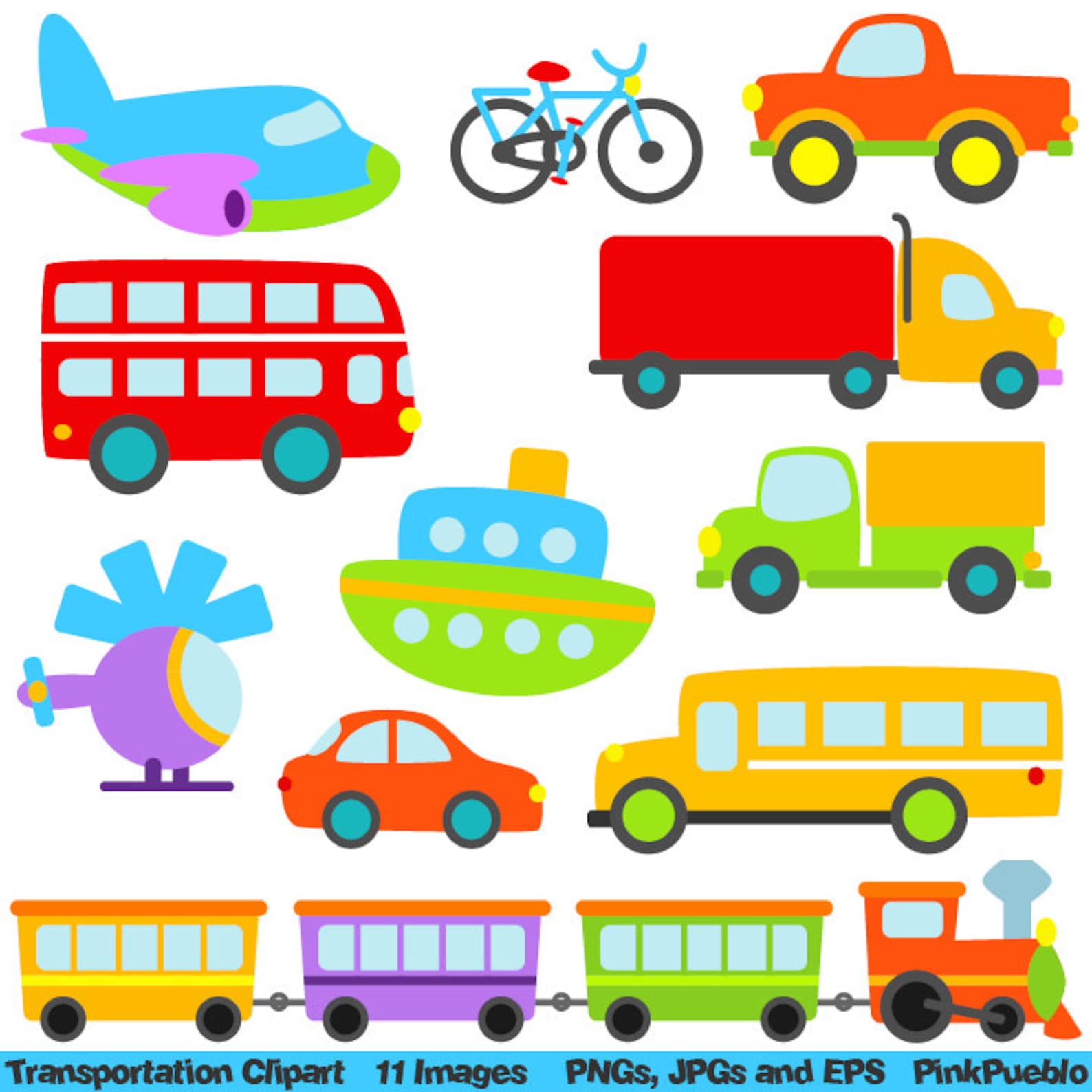 Transportation Clip Art Clipart With Car Truck Train - Etsy