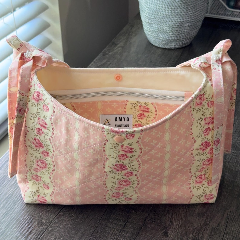 Handmade Quilted Cotton Shoulder Bag: Mini Tote With Zipper Pocket - Etsy